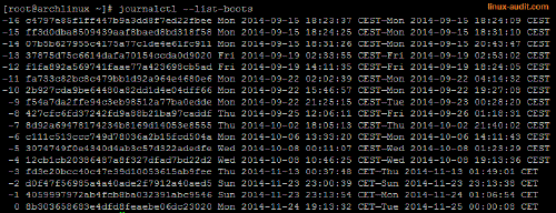 Finding boot logs in systemd journals - Linux Audit